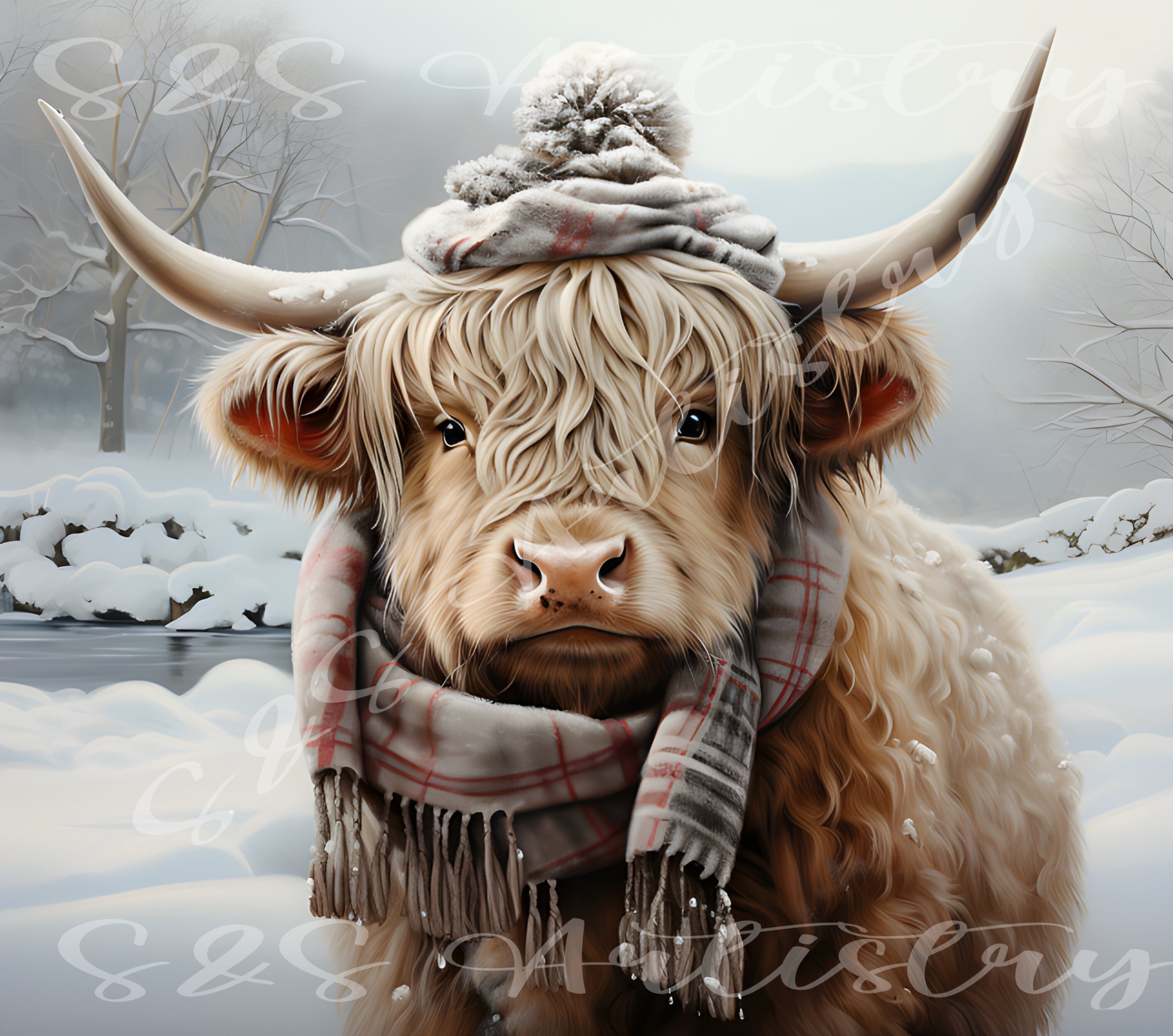 Winter Highland Cow 20 Oz Skinny Tumbler Sublimation Design Digital ...