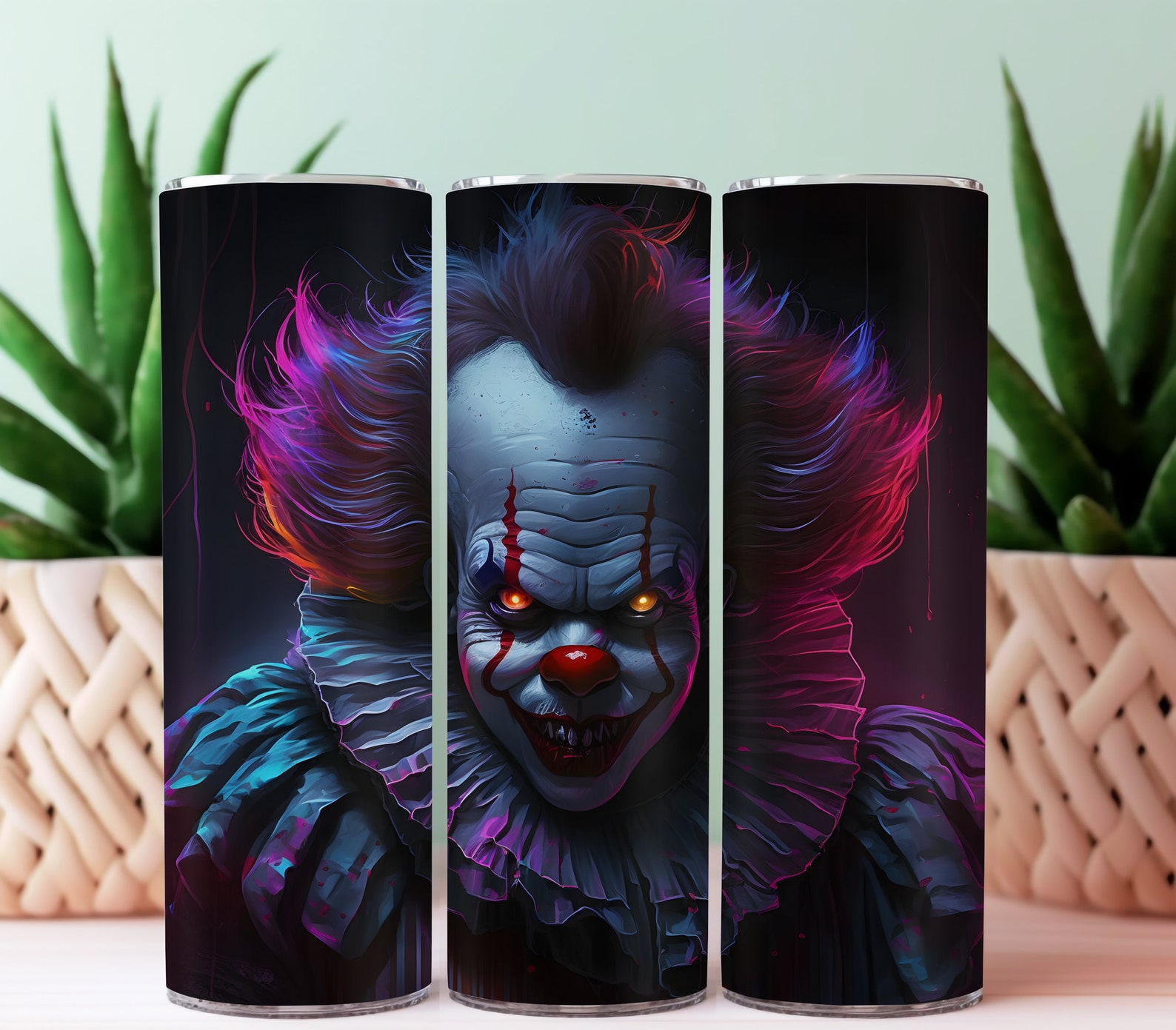 Pennywise Wicked Clown Neon 20 Oz Skinny Tumbler Sublimation Design ...