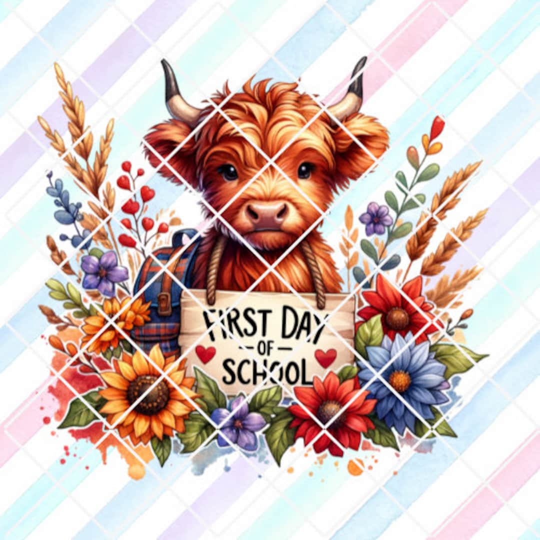First Day of School Highland Cow - PNG Digital Download - Commercial ...