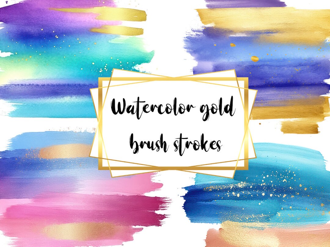Watercolor Gold Brush Strokes Clipart, Blue, Colorful and Gold Glitter ...