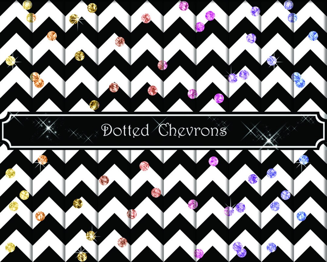 Dotted Chevron Digital Paper, Glitter Polka Dots, Black and White ...