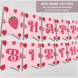 Strawberry Birthday Banner Template, Berry First Birthday Bunting, Girl ...