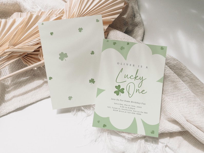 St Patrick's Day First Birthday Invitation, Lucky One Shamrock ...