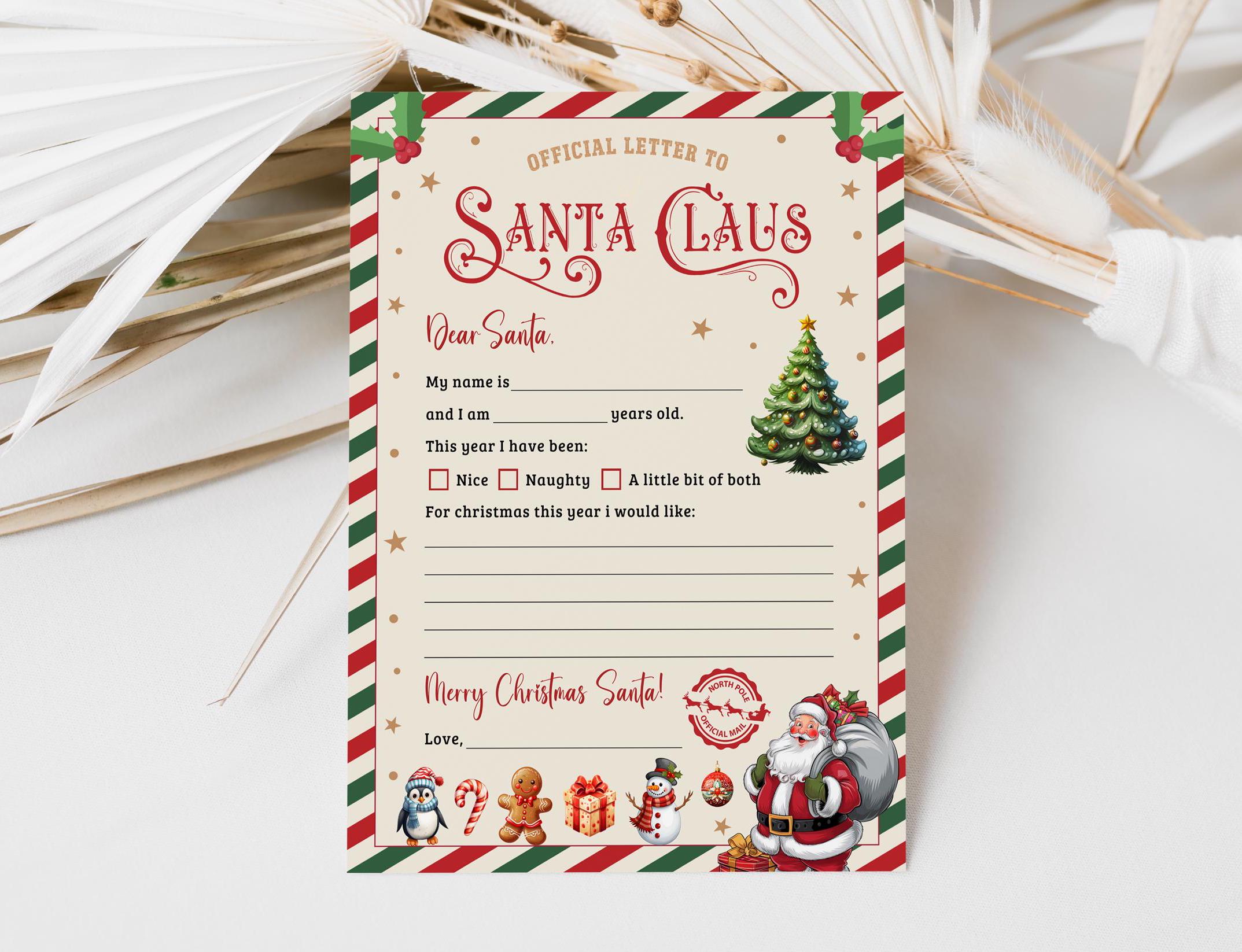 Letter to Santa Printable Santa Wish List Letters Christmas Letter Easy ...