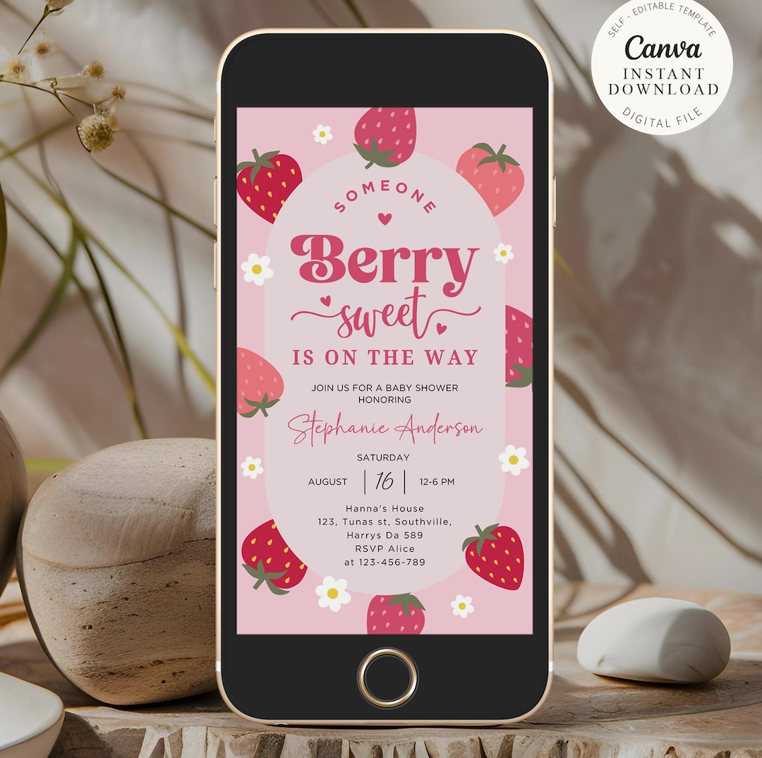 Berry Sweet Baby Shower Invitation Editable Blush Berry Mobile Digital ...