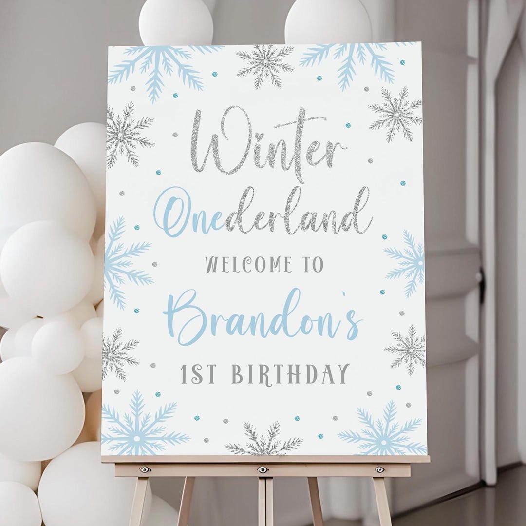 Winter Onederland Welcome Sign, Blue & Silver Snowflakes (printable ...