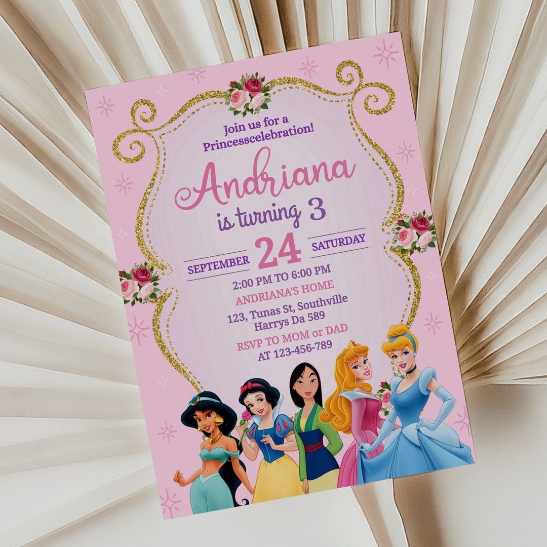 Editable Princess Birthday Template, Printable Birthday Party ...