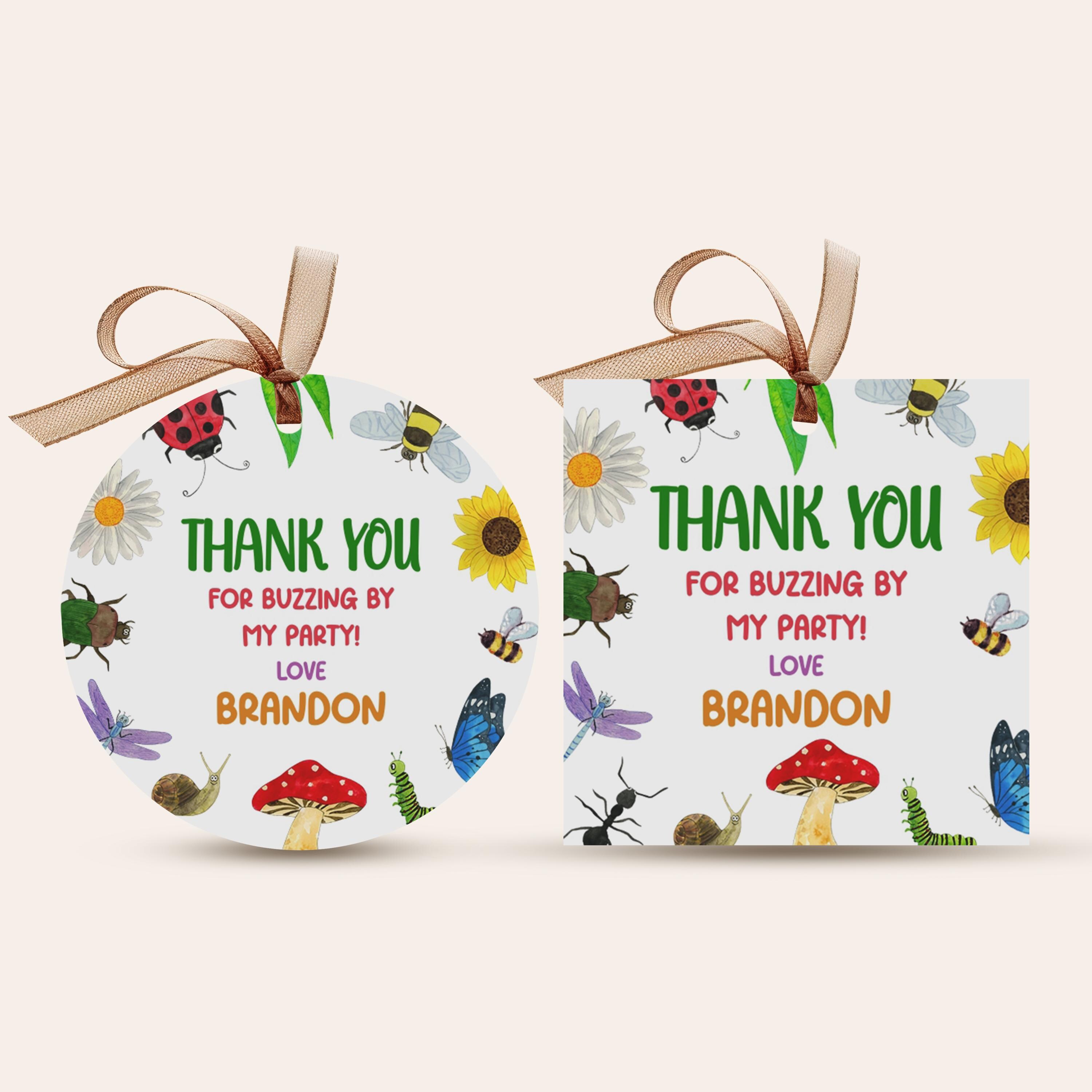 Editable Insect Bugs Birthday Favor Tag, Buzz, Hop and Crawl Thank You ...