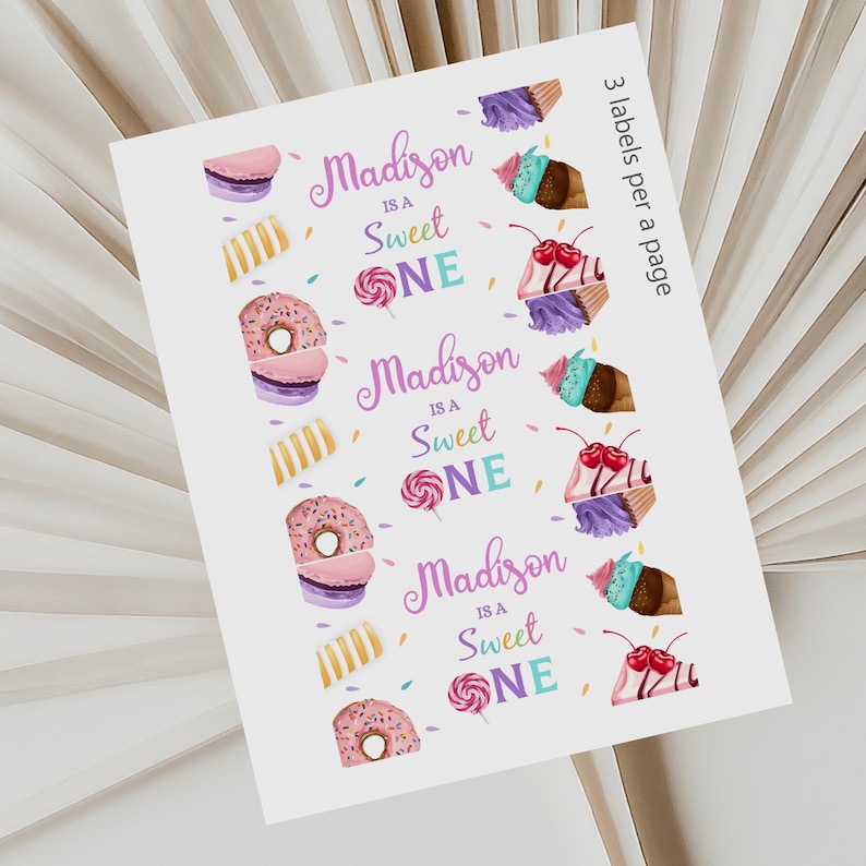 Sweet One 1st Birthday Gable Box Label, Ice Cream Donut Candy (editable ...