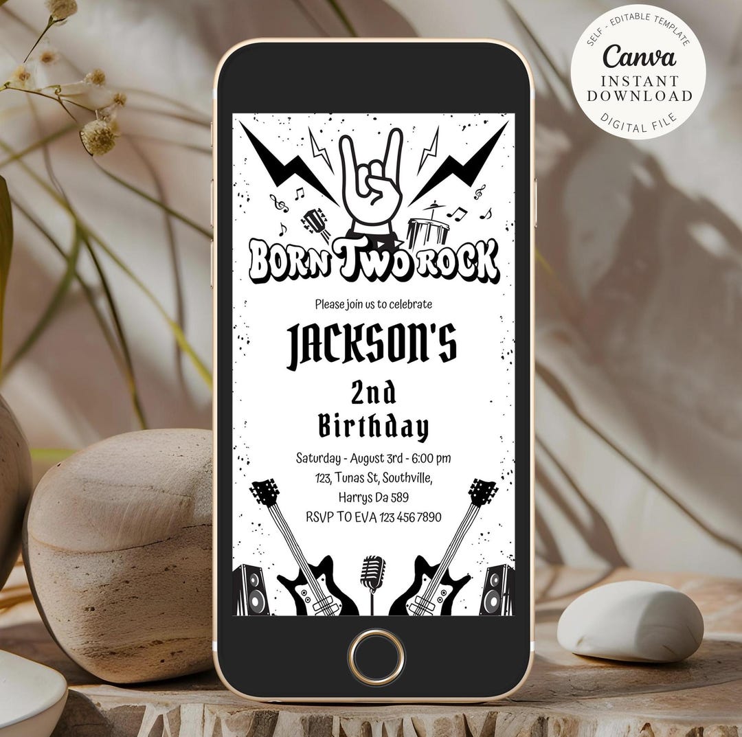 Born Two Rock 2nd Birthday Invitation, Punk Rock Party (digital) - Etsy