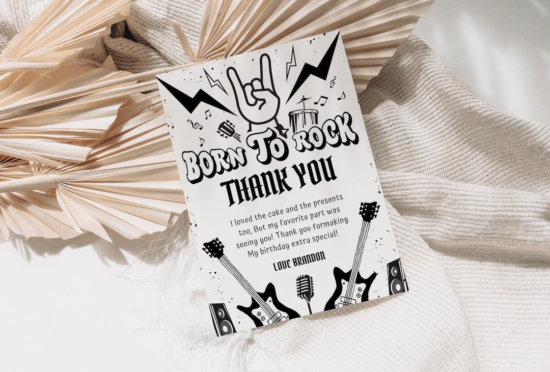 Rock and Roll Thank You Card Perfect for Any Age Born to Rock Thank You ...