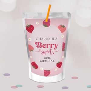 Editable Berry Sweet Party Favor Label Strawberry Chip Bag Berry Sweet ...