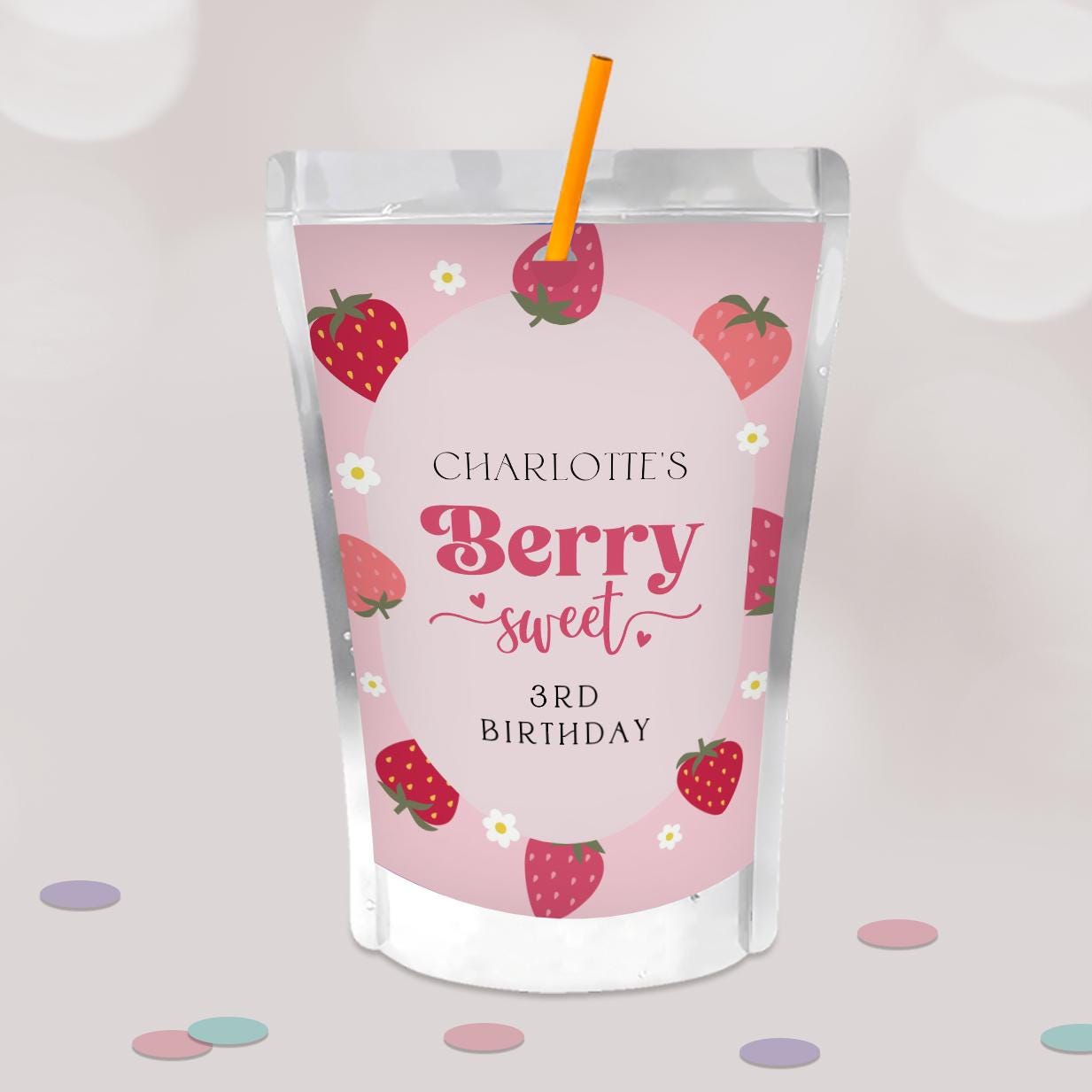 Editable Berry Sweet Party Favor Label Strawberry Chip Bag Berry Sweet ...