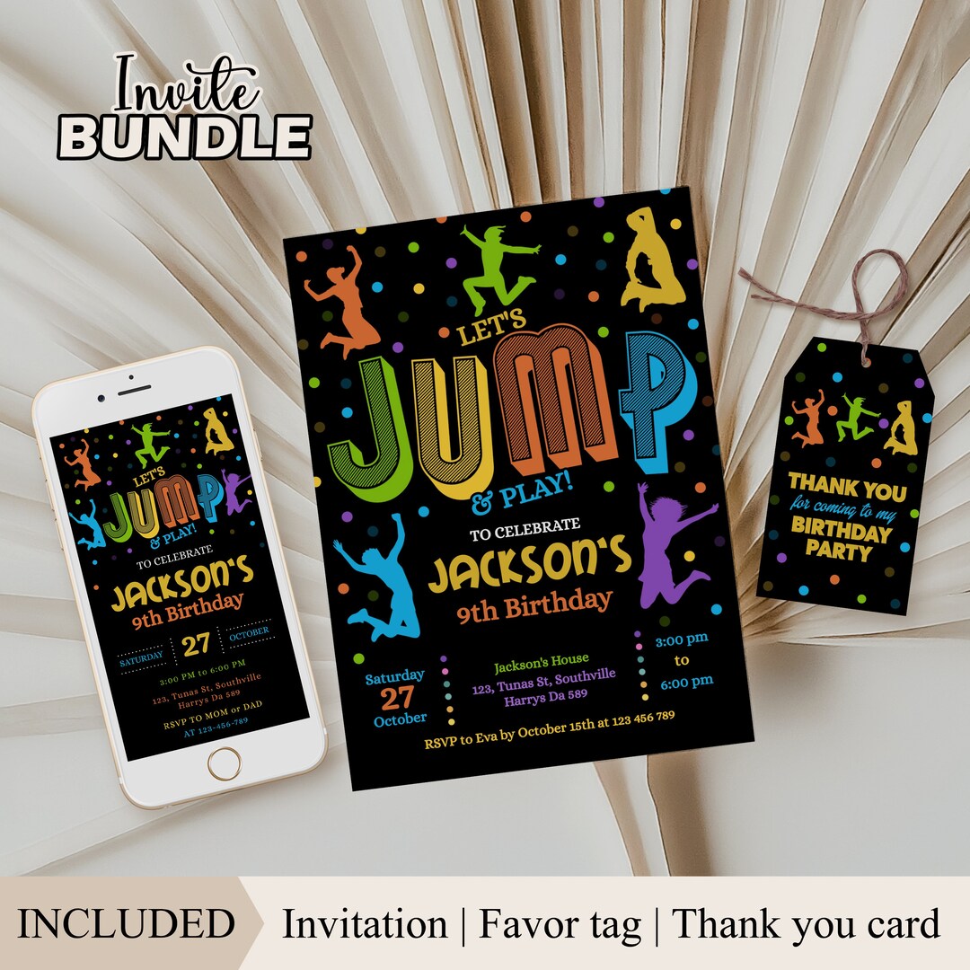 Jump Birthday Invitation | Trampoline Birthday Invitation | Bounce ...