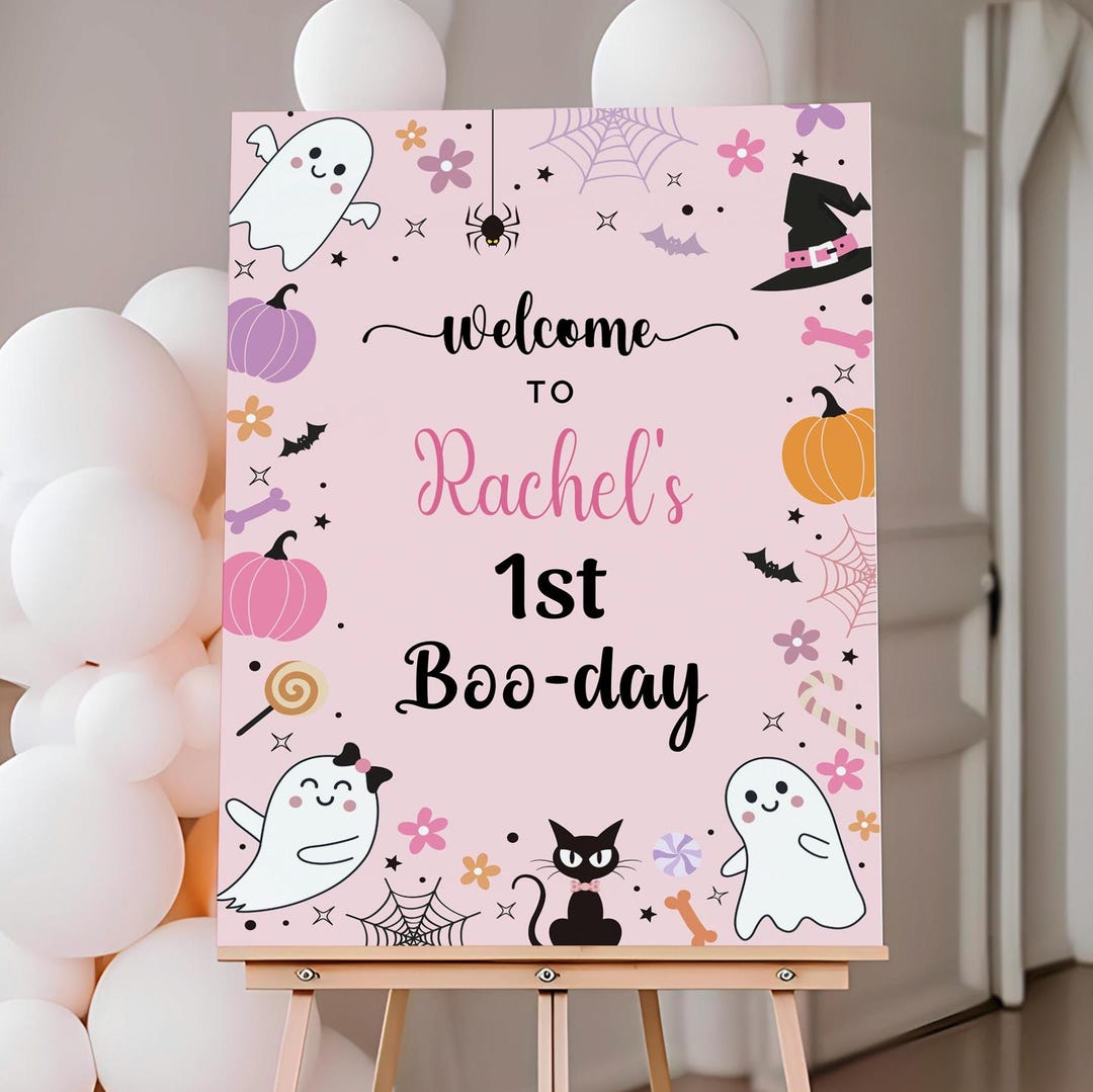Editable Pink Halloween Ghost Welcome Sign Spooky Party Sign ...