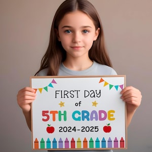 First Day of Fifth Grade Sign Printable Back to School Sign First Day ...