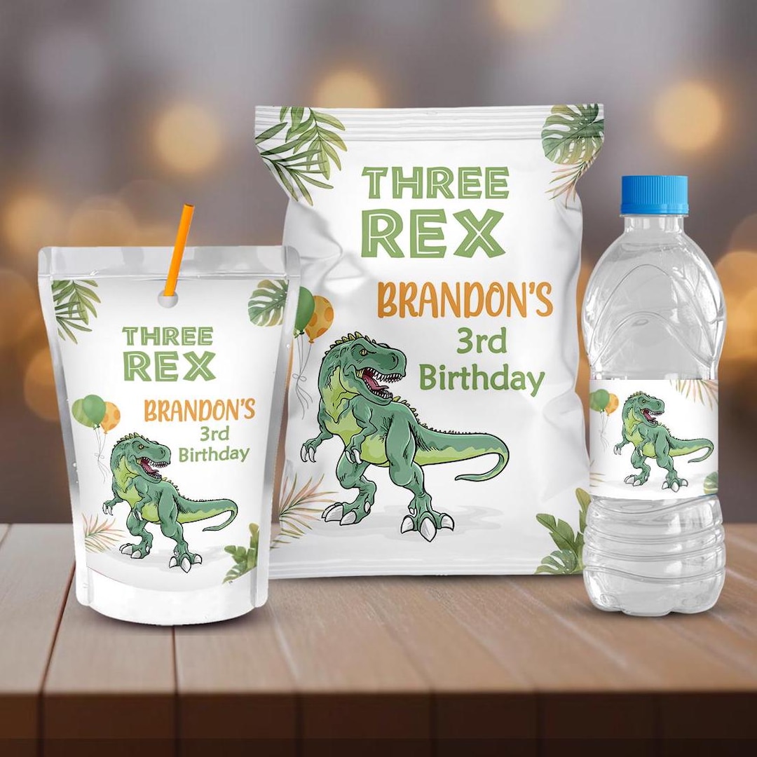Three-rex Party Kit, Dinosaur 3rd Birthday Decoration, Printables Chip ...