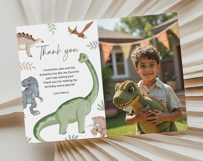 Dinosaur Thank You Card Template, Printable Thank You Card, Dinosaur ...