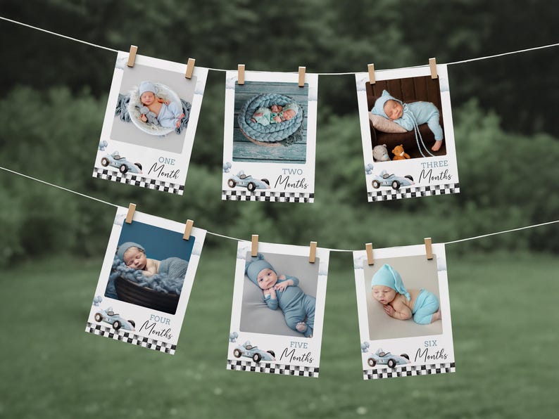 Racing Birthday Photo Banner, Vintage Blue Car, Milestone (digital ...