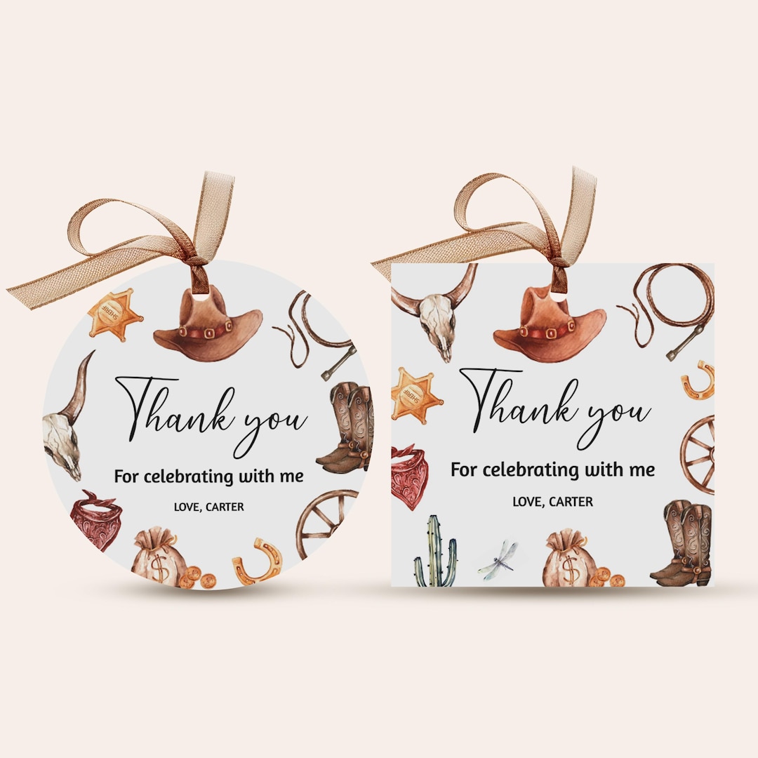 Cowboy Birthday Favor Tags, Western Thank You Tags (digital Download ...