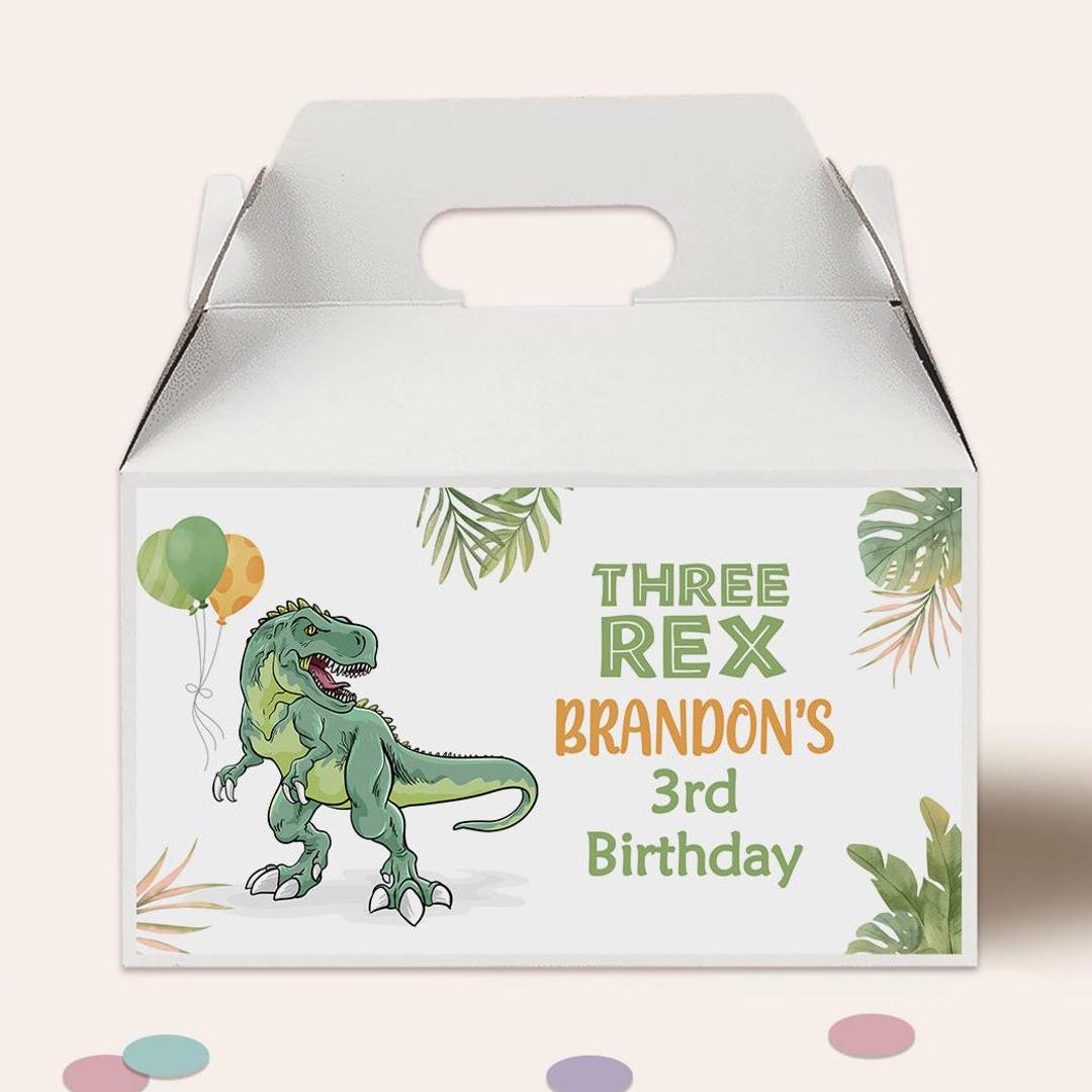 Editable Three Rex Favor Box Label Printables, Dinosaur Favors Gift Box ...