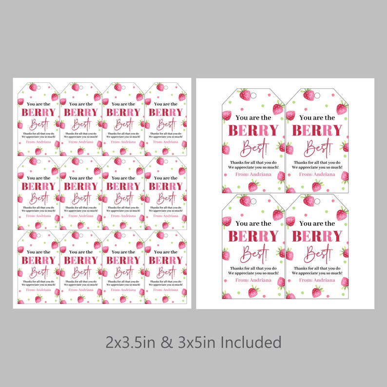 Editable Strawberry Gift Tag You Are the Berry Best Staff Teacher ...