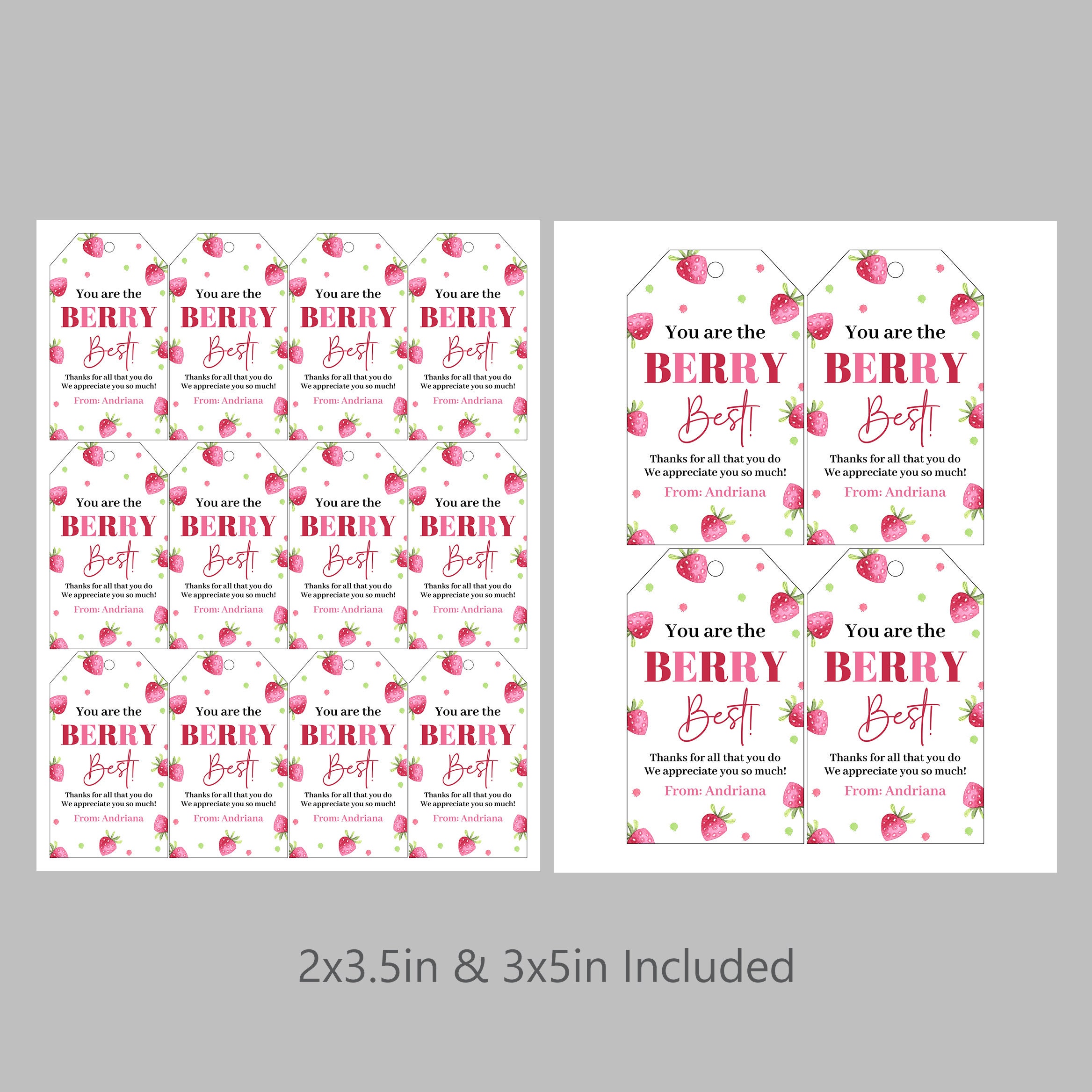 Editable Strawberry Gift Tag You Are the Berry Best Staff Teacher ...