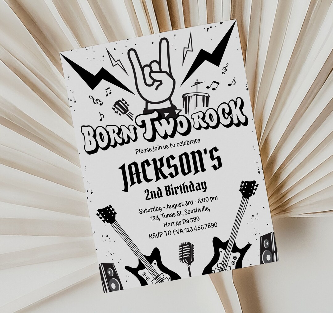 Born Two Rock 2nd Birthday Party Invitation Rock and Roll Party Punk ...