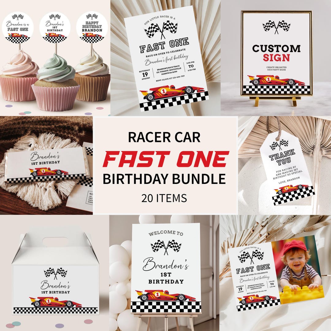 Fast One Birthday Invitation Bundle, Race Car 1st Birthday Invitation ...