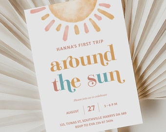 Editable First Trip Around the Sun Invitation, Sun Birthday Invite, Sun ...
