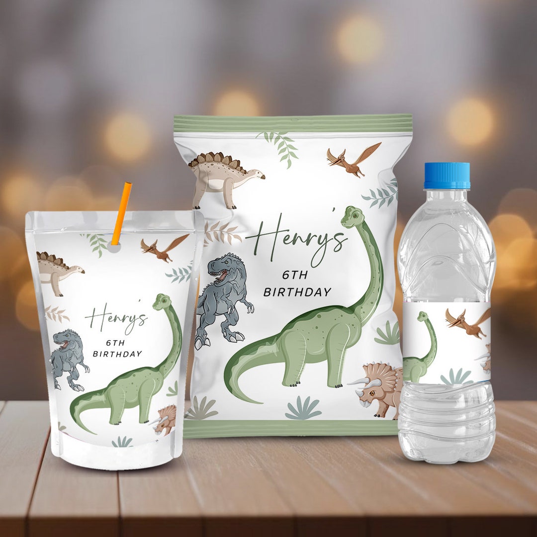 Dinosaur Party Kit, Three Rex Birthday Decoration, Printables Chip Bag, Water Bottle, Caprisun ...