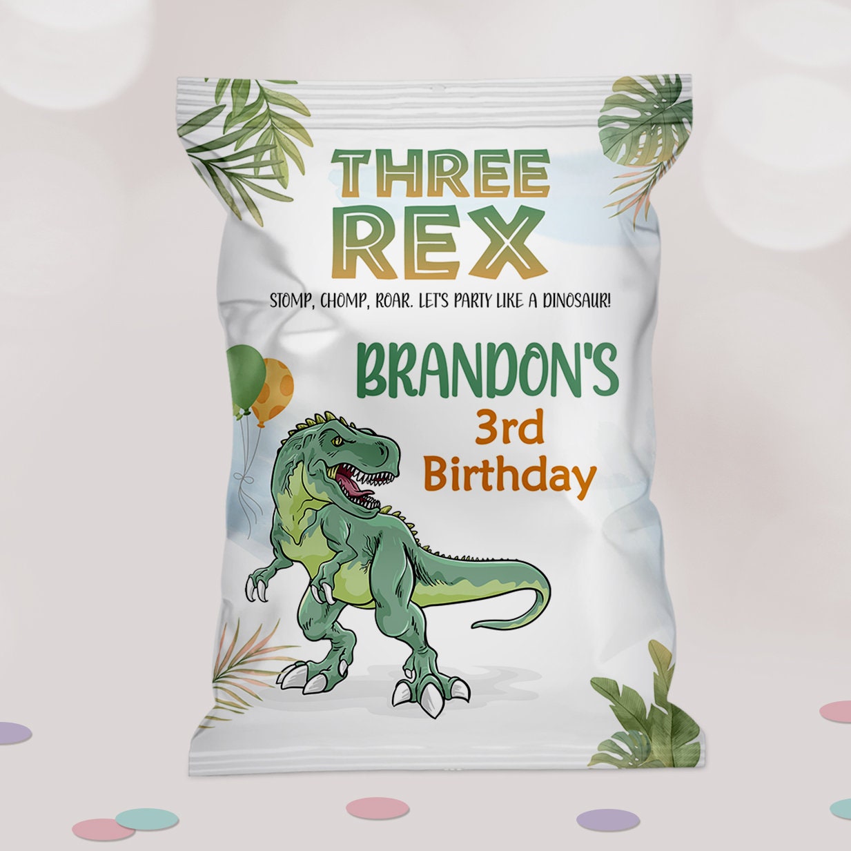Editable Three Rex Chip Bag Label Template Dinosaur Labels T Rex ...