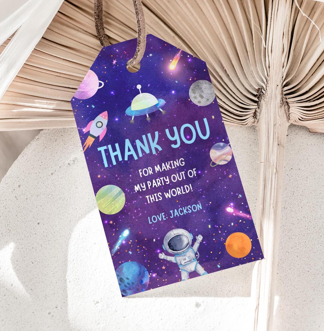 EDITABLE Space Birthday Thank You for Coming Gift Tag, Galaxy Party ...