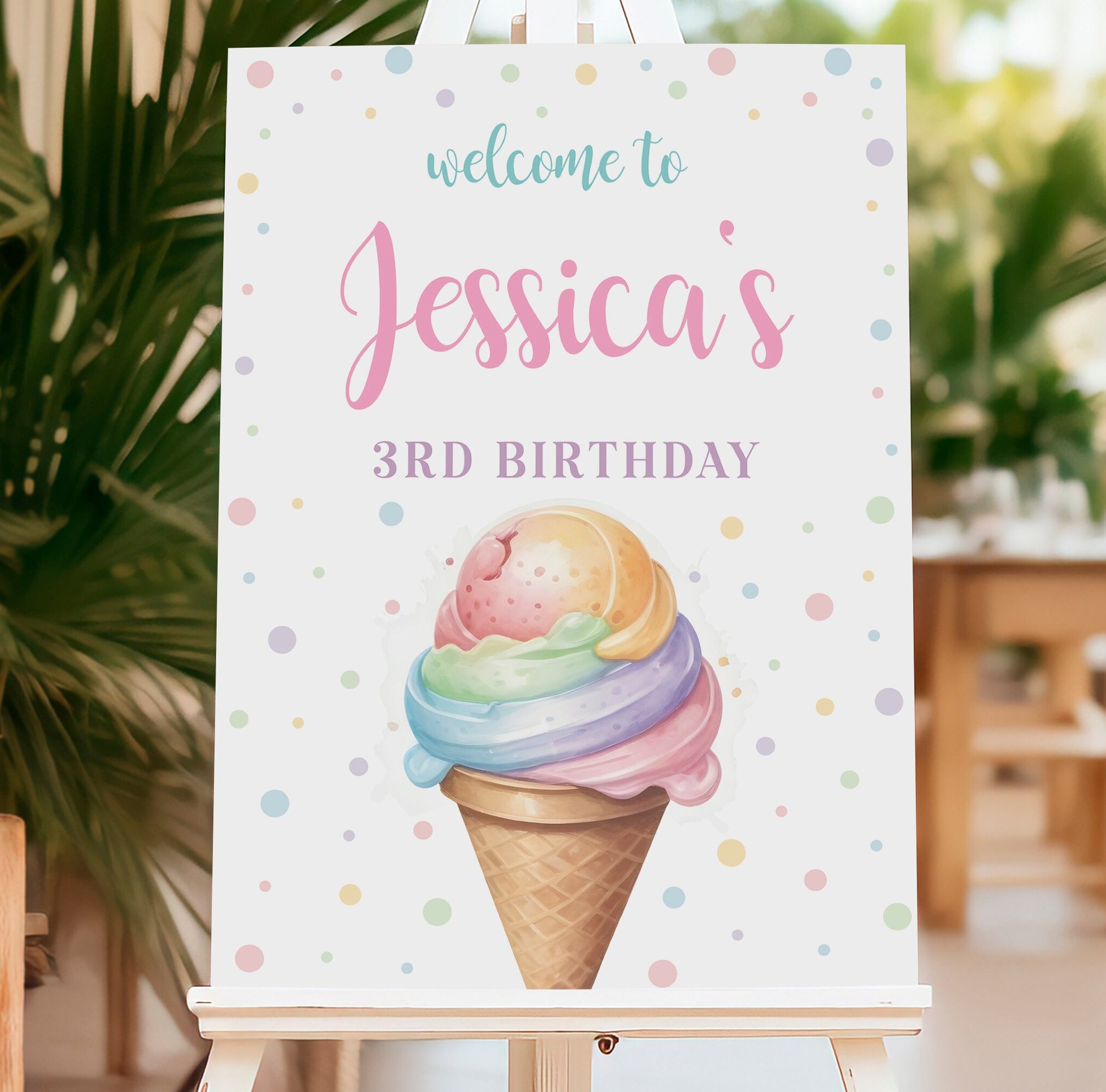 Editable Ice Cream Birthday Welcome Sign Girls Ice Cream Party Welcome ...