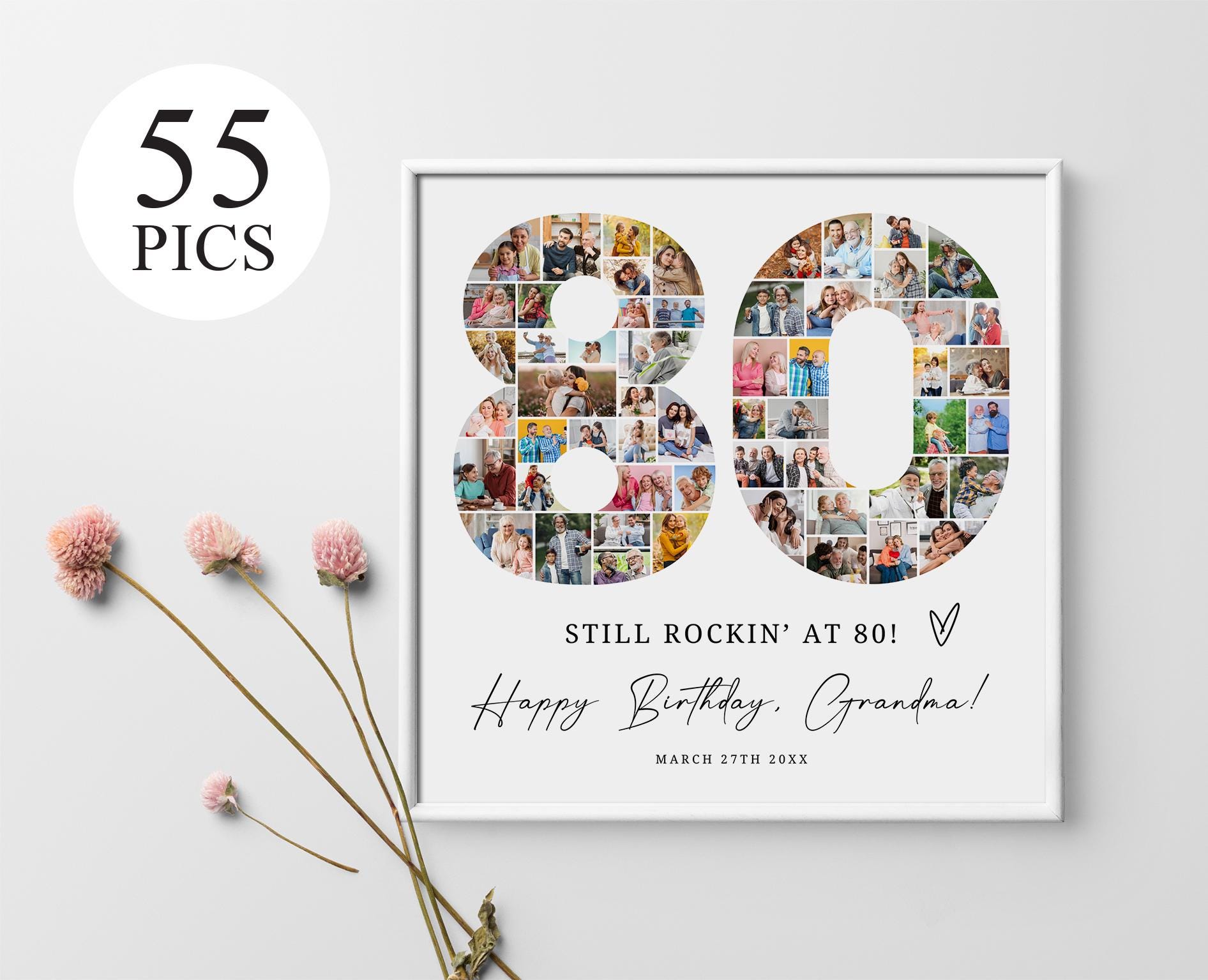 80th Birthday Photo Collage Template, Personalized 80th Birthday Gift ...