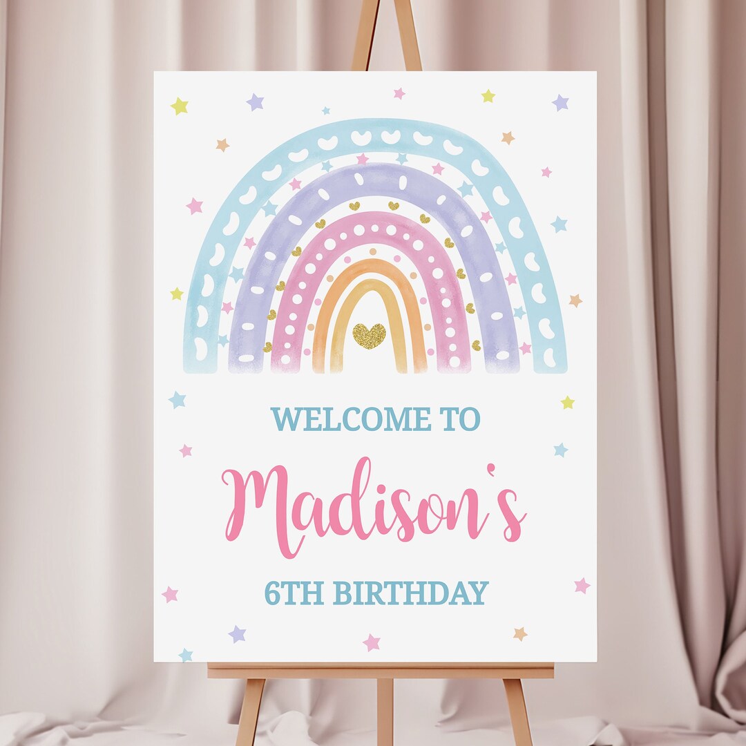 Pastel Rainbow Welcome Sign Rainbow Birthday Welcome Poster Girl ...
