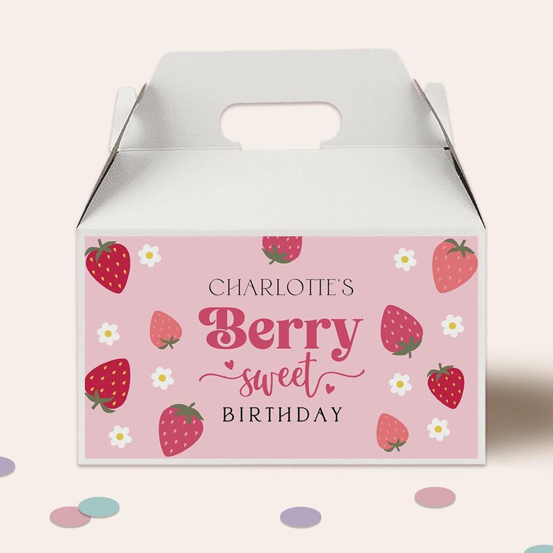 Editable Berry Sweet Birthday Gable Box Labels, Strawberry Gable Box ...