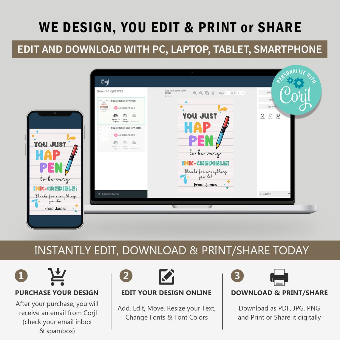 End of Year Teacher Pen Gift Tag, You Just Happen to Be Inkredible Gift ...