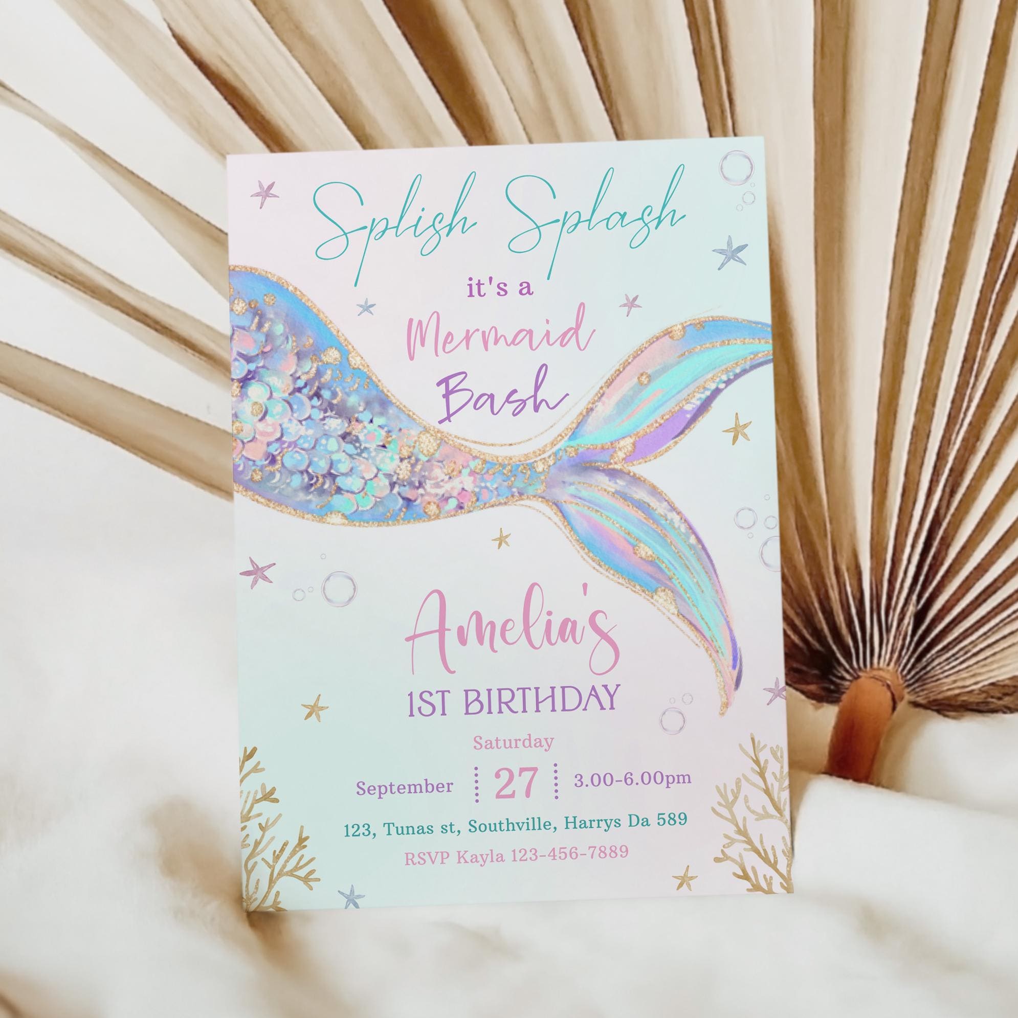 Mermaid Birthday Invitation, Mermaid Bash Under the Sea Birthday Invite ...