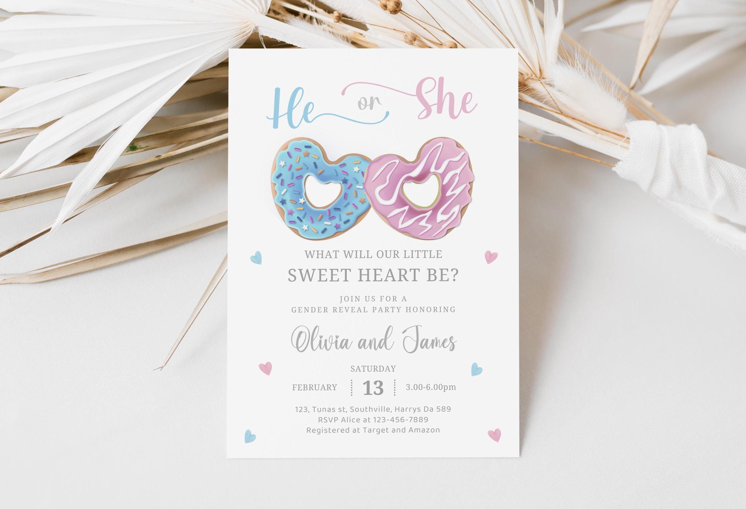 Donut Gender Reveal Invitation, Sweetheart Valentine, Editable Canva ...