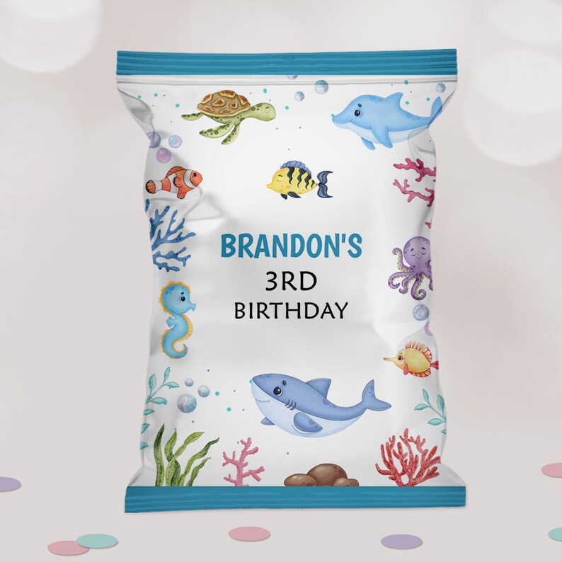 Ocean Chip Bag Wrapper, Under the Sea Birthday Decorations, Sea Animals ...