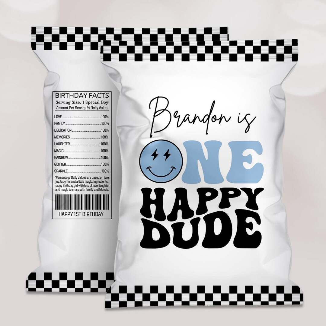 One Happy Dude Chip Bag Template, Boy Birthday Party Favor (digital ...