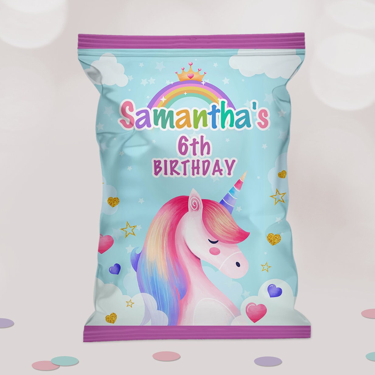 Editable Unicorn Chip Bag Label, Rainbow Unicorn Labels, Gold Glitter ...