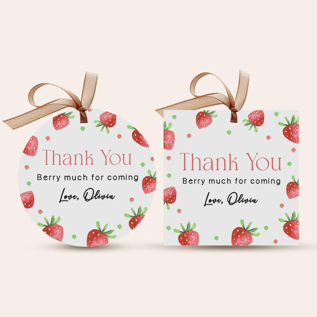 Editable Berry First Birthday Party Favor Tag, Strawberry Thank You Tag ...
