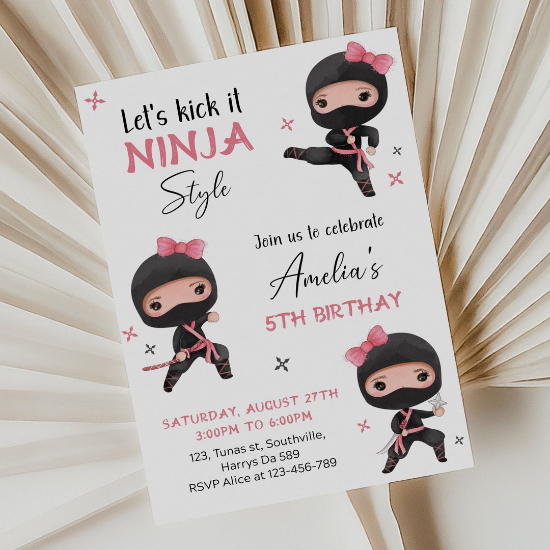 Ninja Girl Birthday Invitation Martial Arts Invite Ninja Party ...