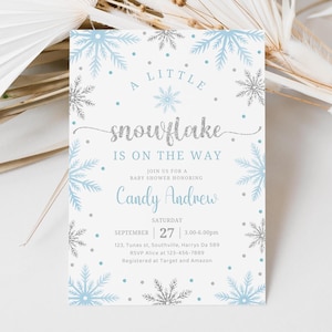 Editable Snowflake Baby Shower Invitation, A Little Snowflake is on the ...