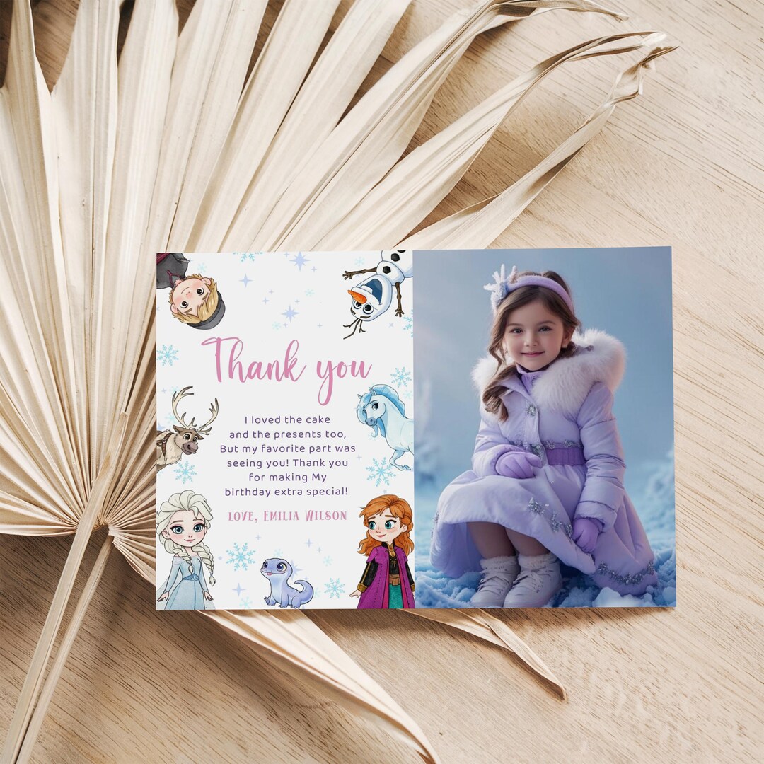 Frozen Elsa Anna Birthday Thank You Card Frozen Anna Elsa Olaf Invites ...
