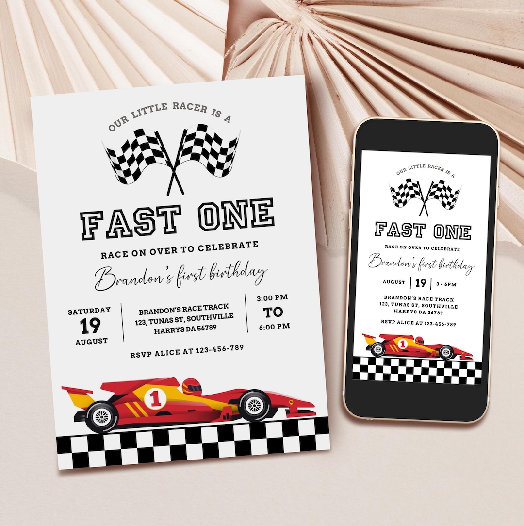 Fast One Birthday Invitation, Printable Race Car Birthday Invite ...