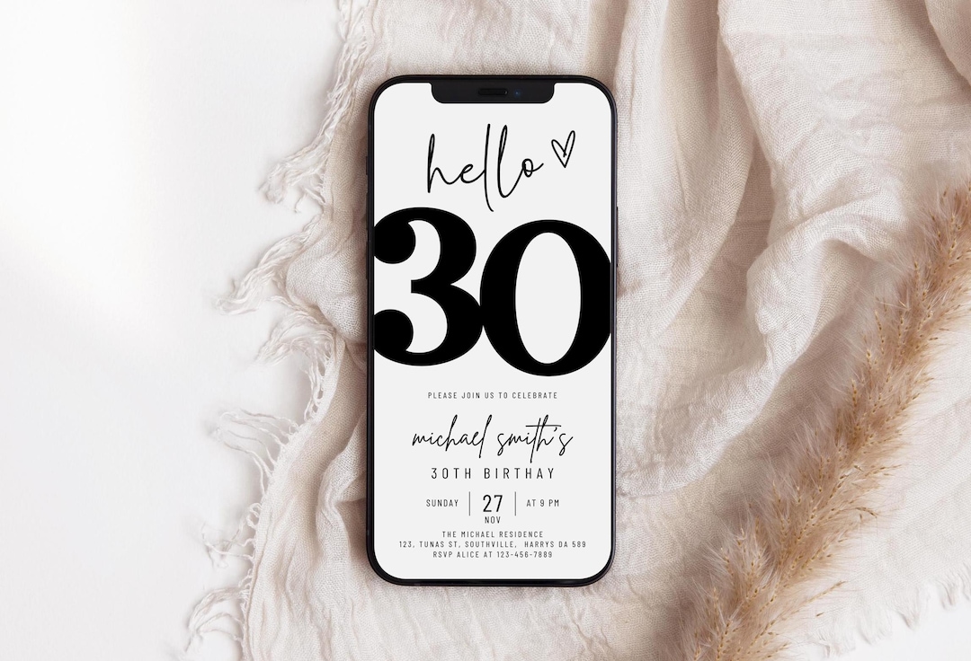 Editable 30th Birthday Invitation, 30th E-invite, 30th Birthday Evite ...