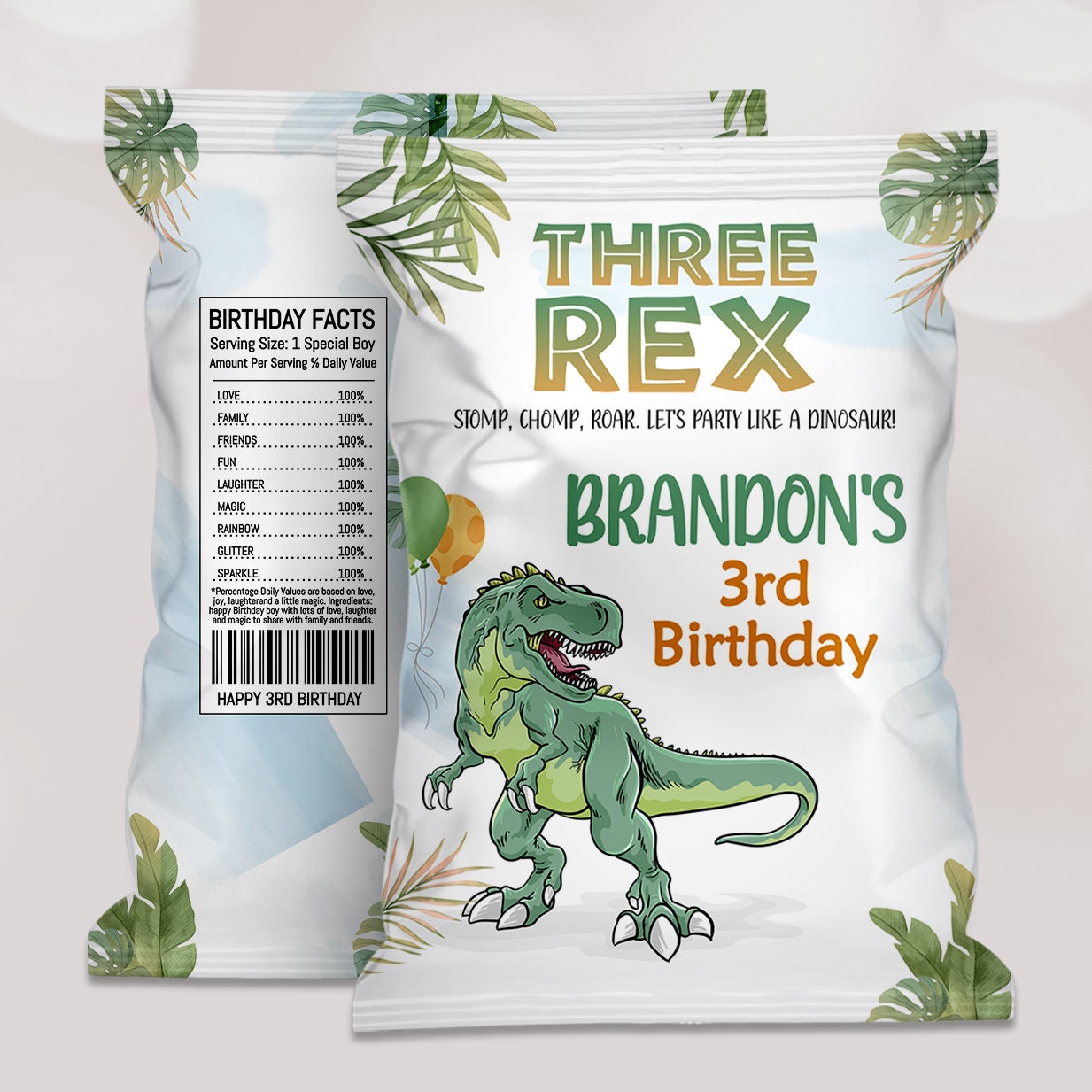 Editable Three Rex Chip Bag Label Template Dinosaur Labels T Rex ...